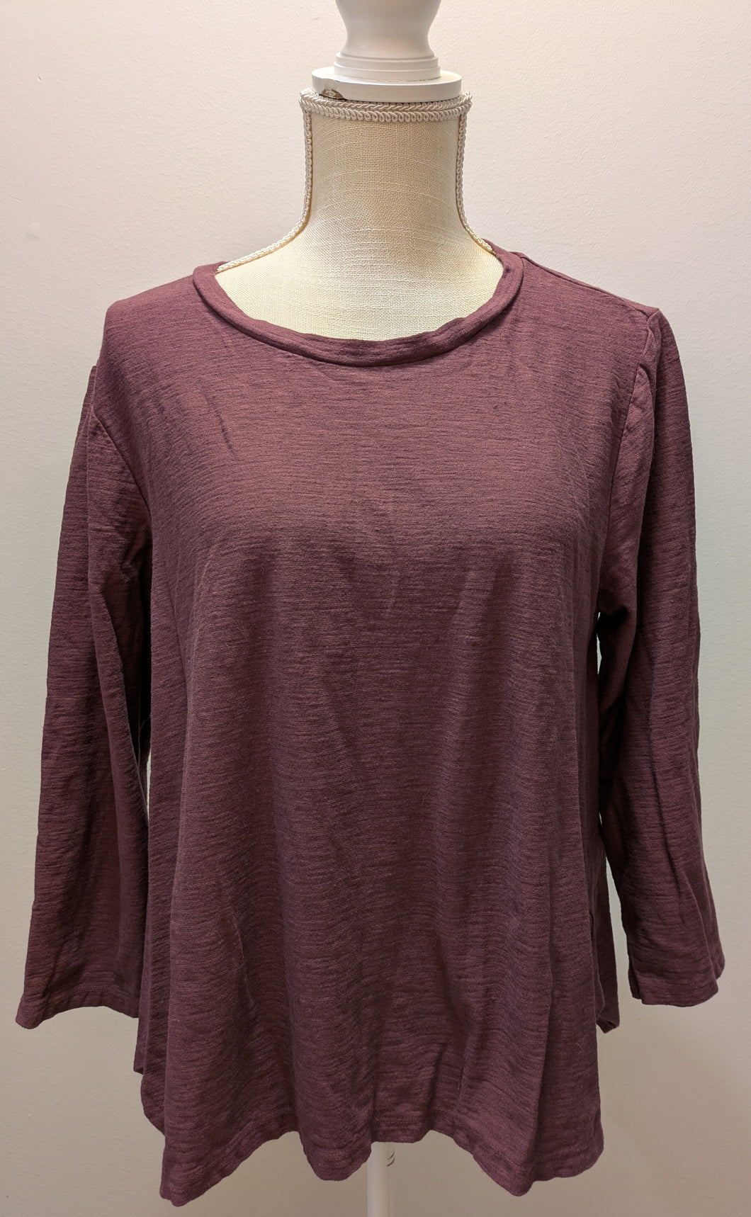 Cut Loose Linen Cotton Jersey Side Vent Crew Top (L, Cinnabark)- On Sale!
